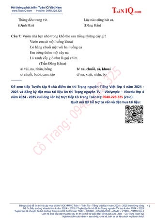 Đề ôn thi Trạng nguyên Tiếng Việt lớp 4 năm 2024 - 2025 | PDF