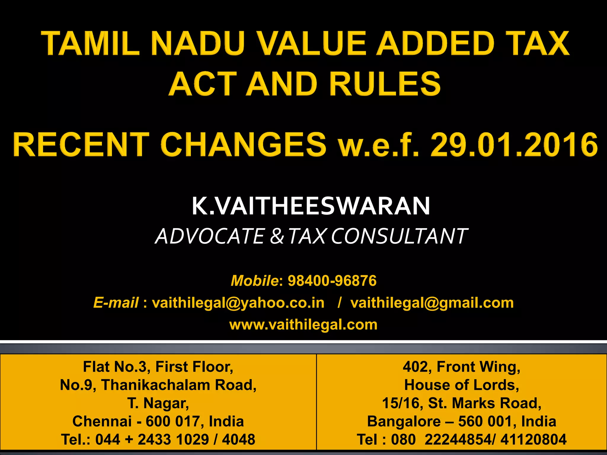 Tnvat recent changes - effective from 29.01.2016