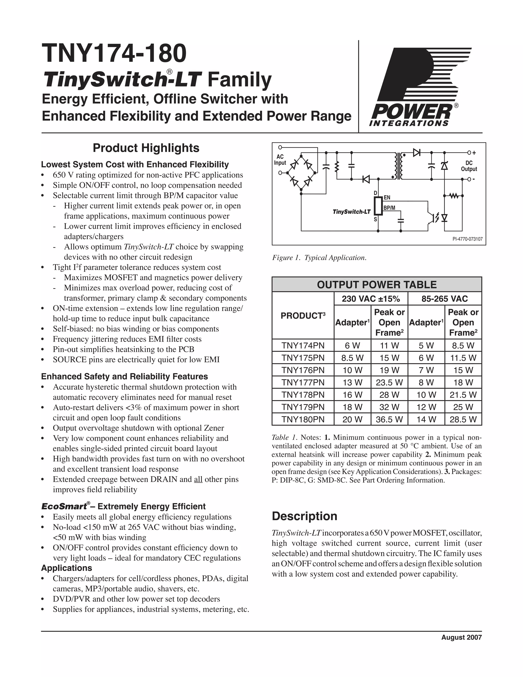 Original Power Supply IC TNY176PN DIP-7 New Power Integrations | PDF