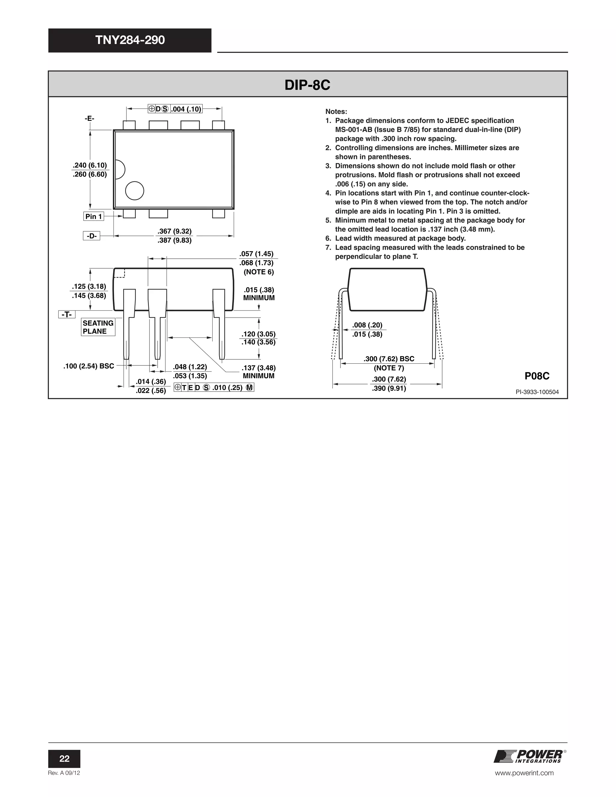 Original Power Supply IC TNY290PG TNY290P TNY290 DIP-7 New Power Integration | PDF