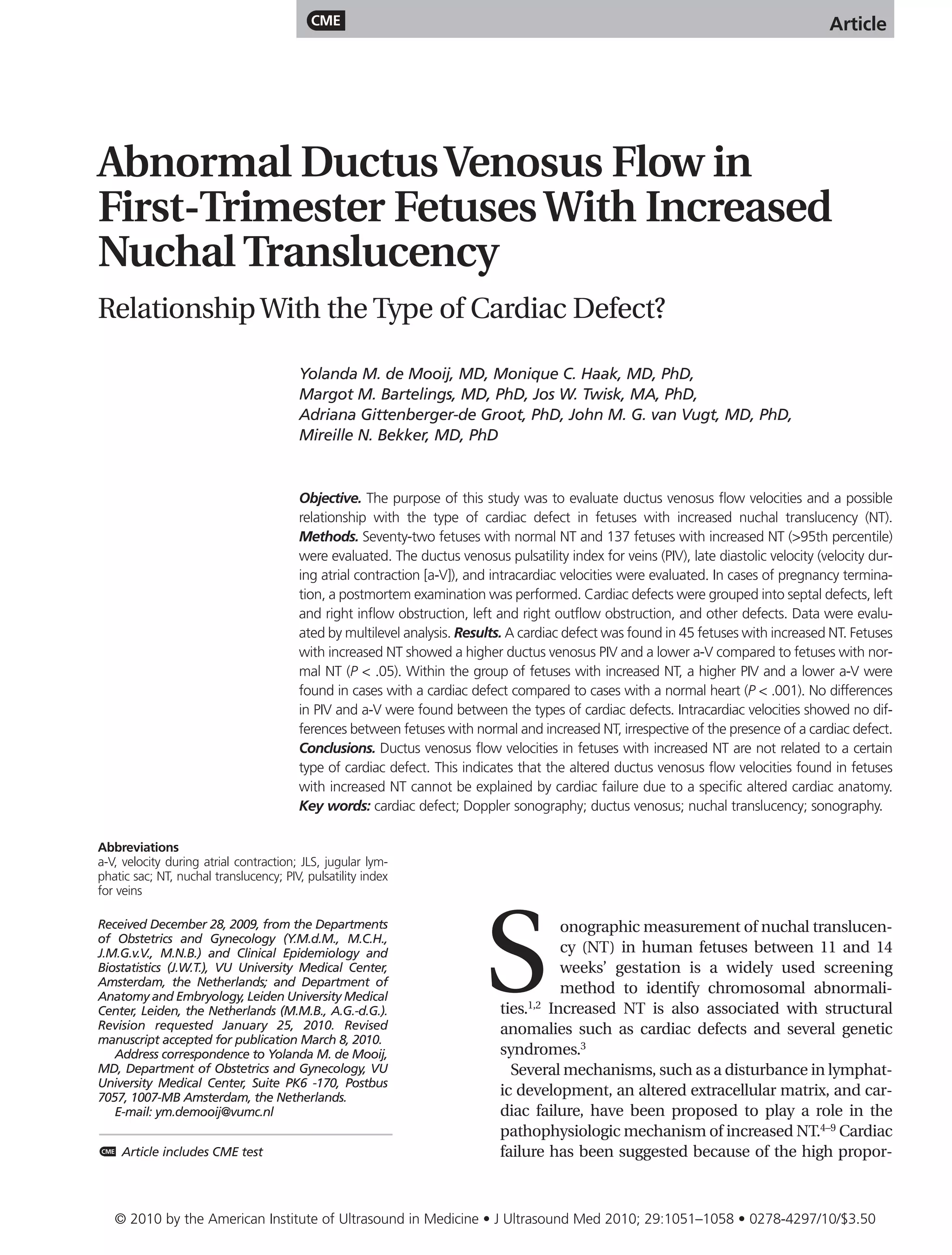 Abnormal Ductus Venosus Flow With Increased Nuchal Translucency | PDF