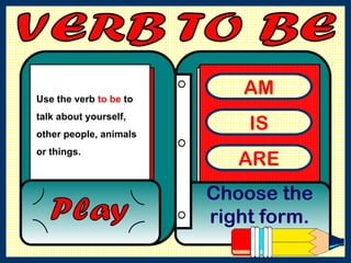 VERB TO BE FOR GAME/ FIRSTH GRADE-PRACTICE | PPT