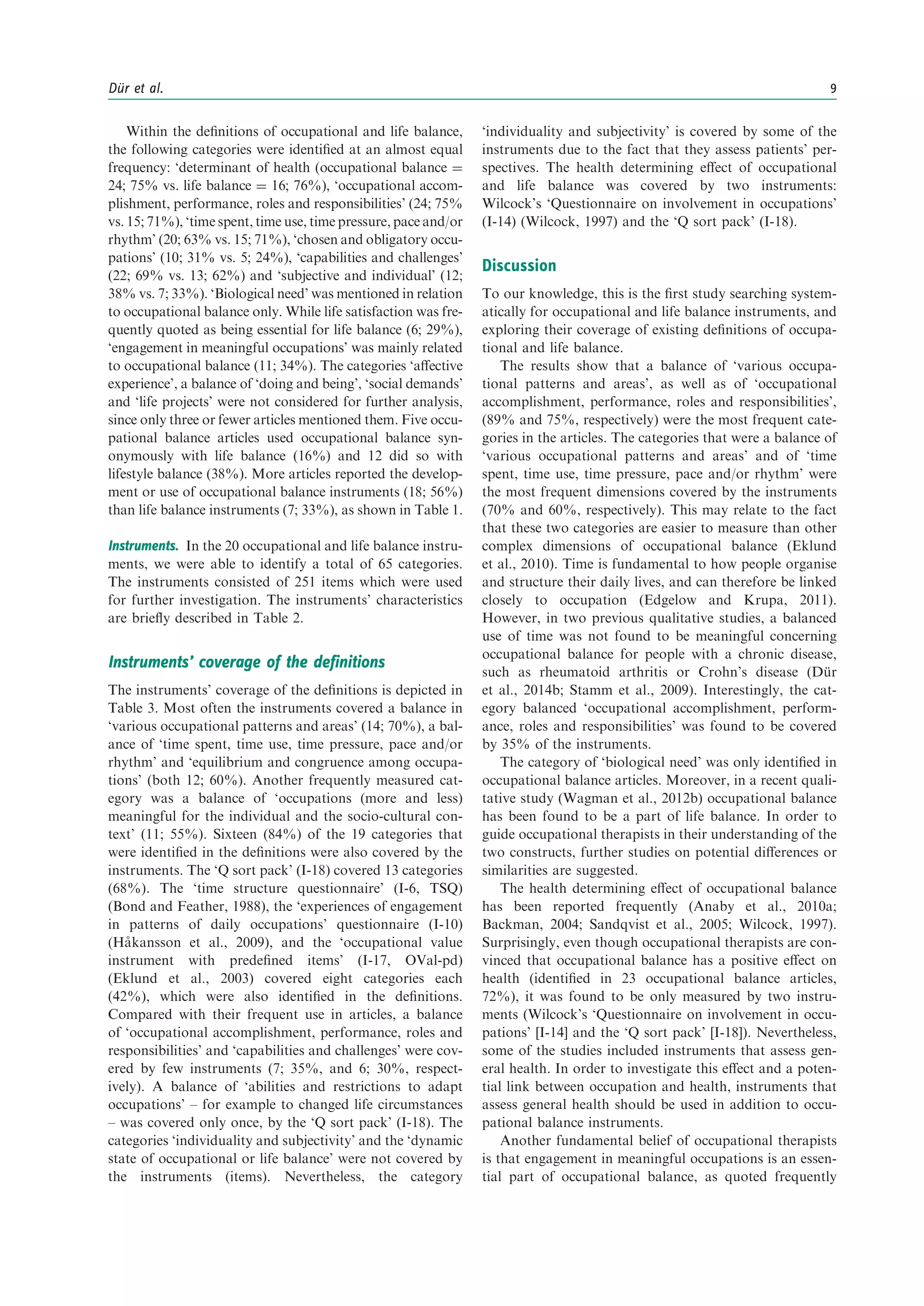Definitions of occupational balance and their coverage by instruments ...