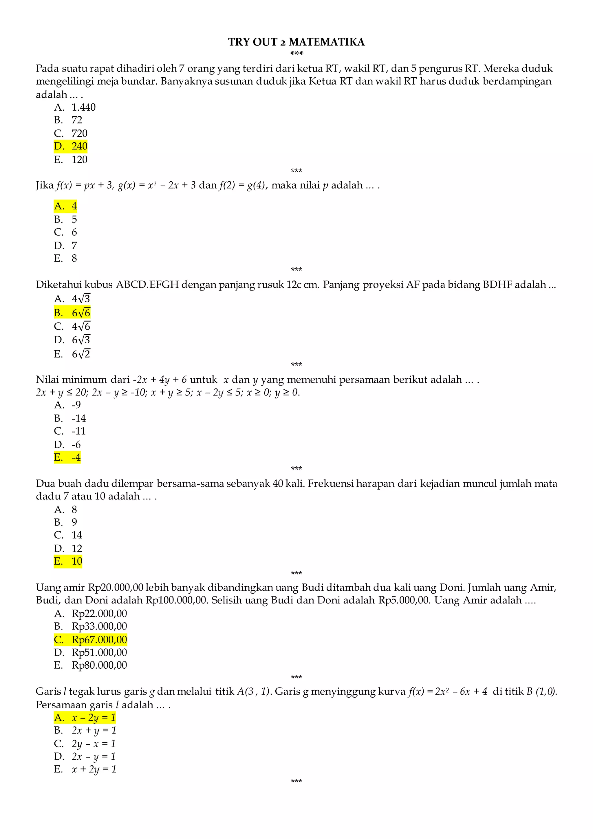 Latihan Soal Akhir Matematika SMA | DOCX