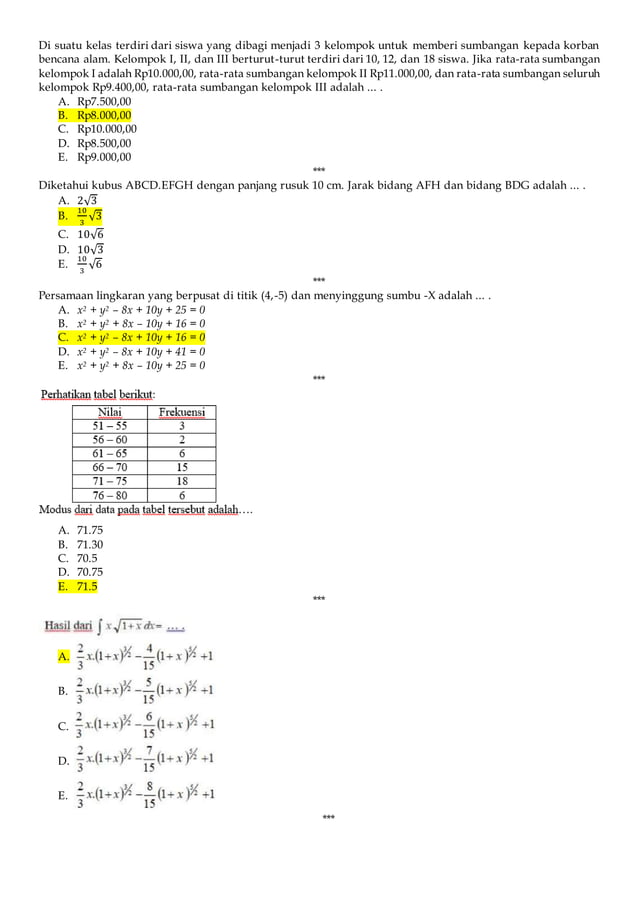 Latihan Soal Akhir Matematika SMA | DOCX
