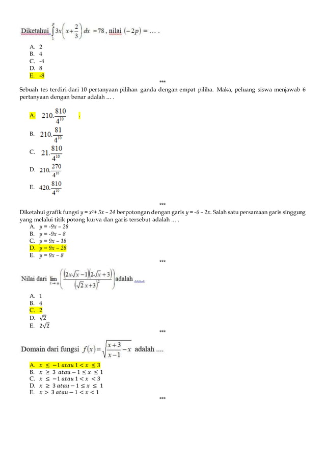 Latihan Soal Akhir Matematika SMA | DOCX