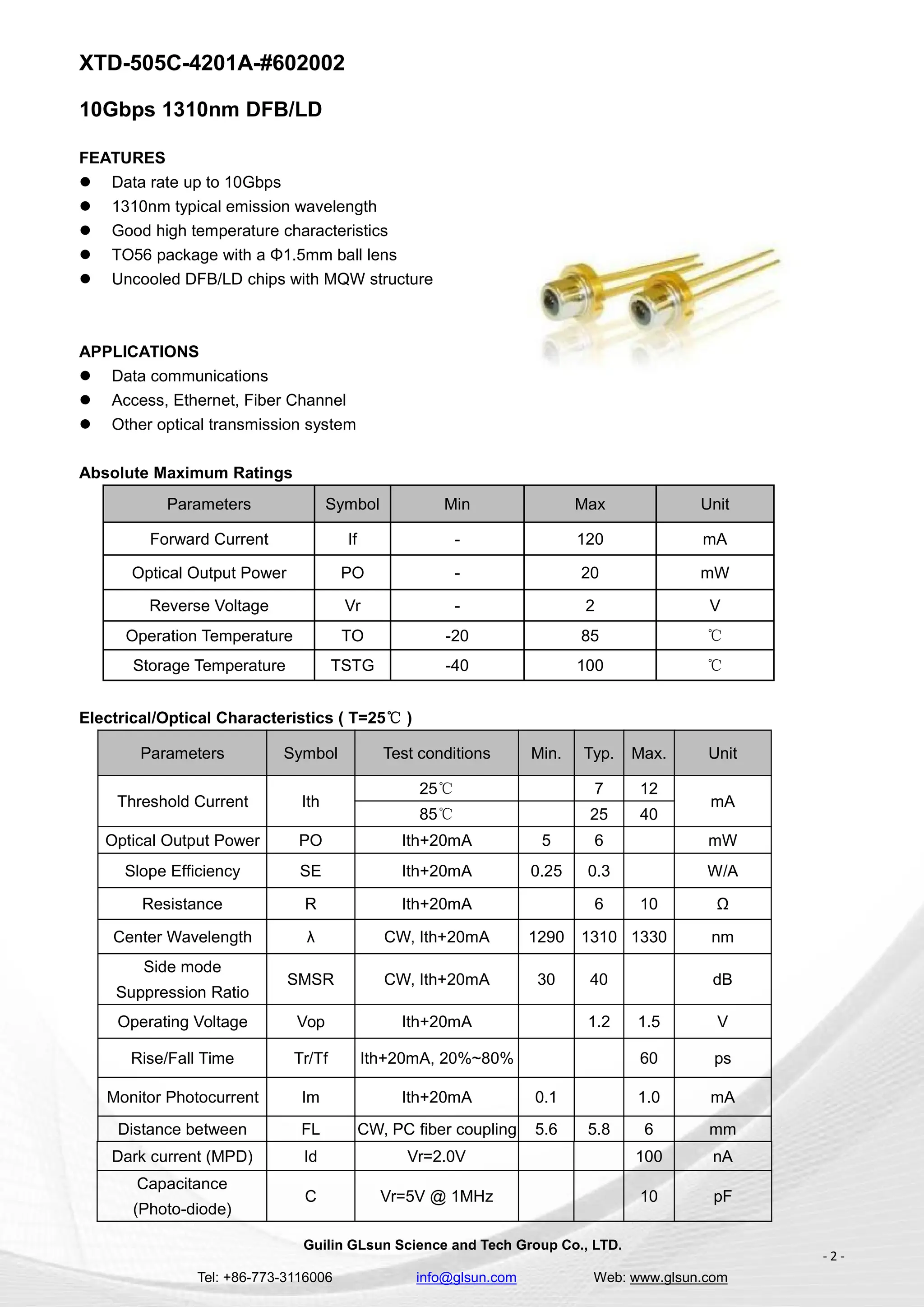 to56-10g-dfb-laser-diode-1310nm-data-sheet-602002.pdf | Technology ...
