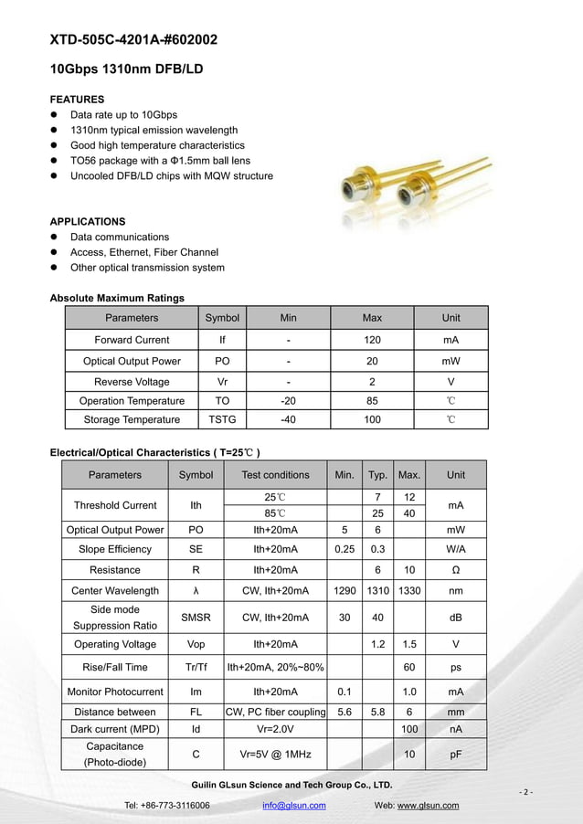 to56-10g-dfb-laser-diode-1310nm-data-sheet-602002.pdf | Technology ...