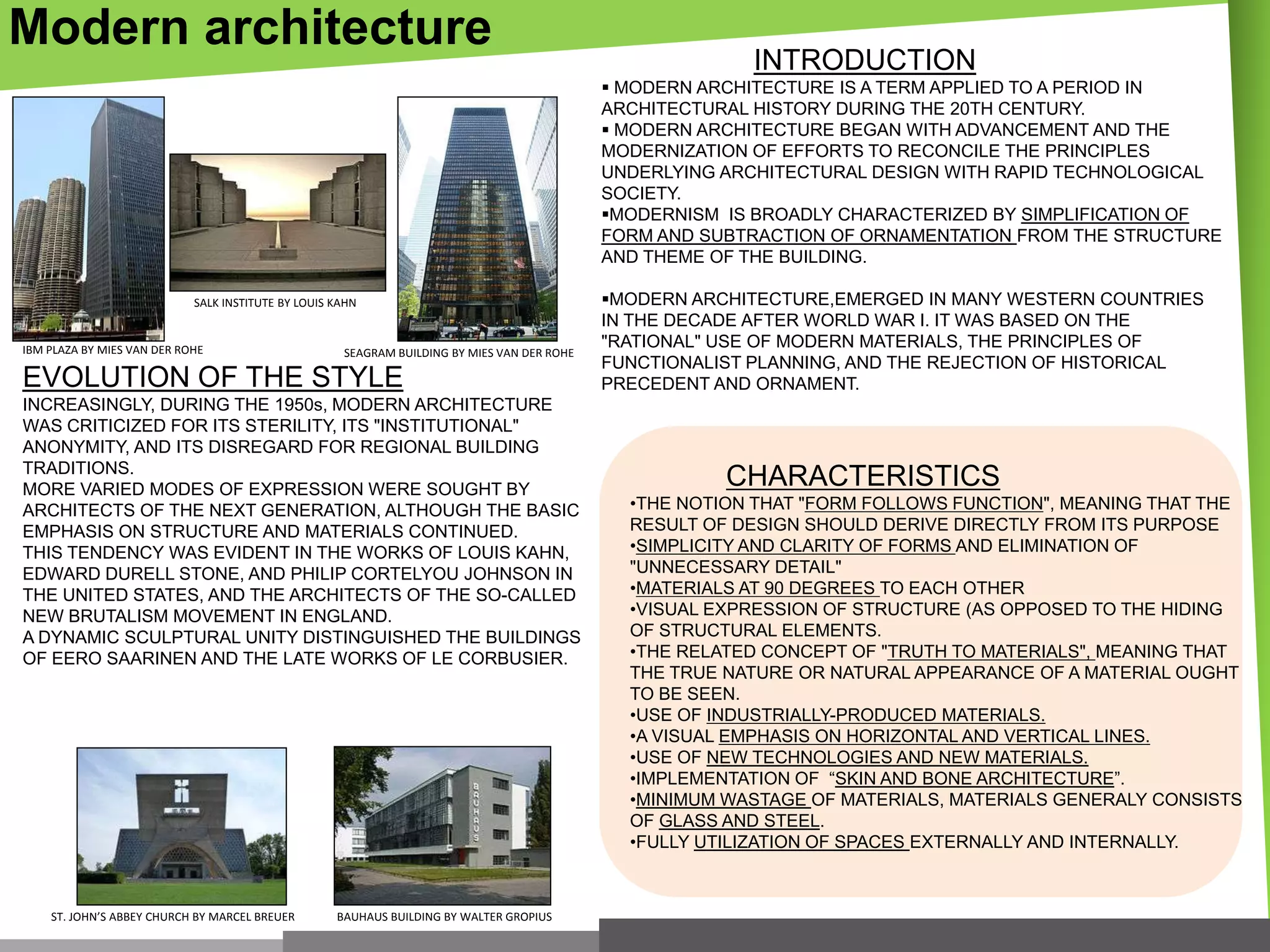 modern, post-modern architects & their works | PPTX