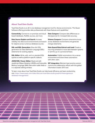 Streamline heterogeneous database environment management with Toad Data Studio | PDF