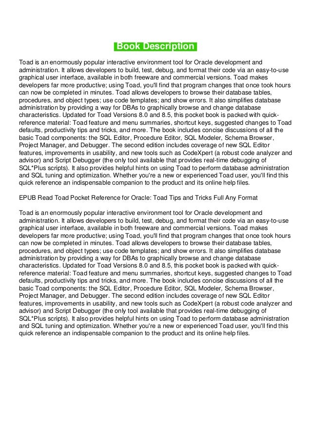 oracle sql tuning pocket reference pdf