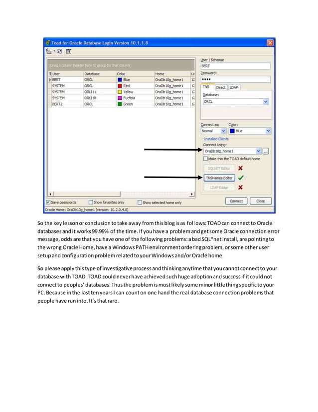 Toad database connections problems | DOCX