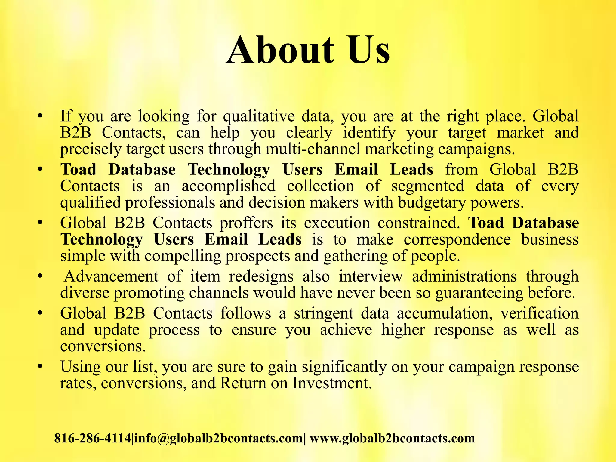 Toad database technology users email leads | PPTX