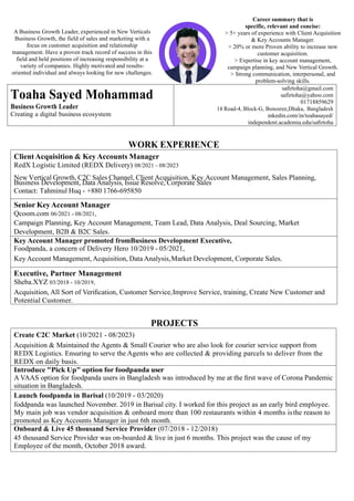 Toaha - Resume.pdf | Sales | Business