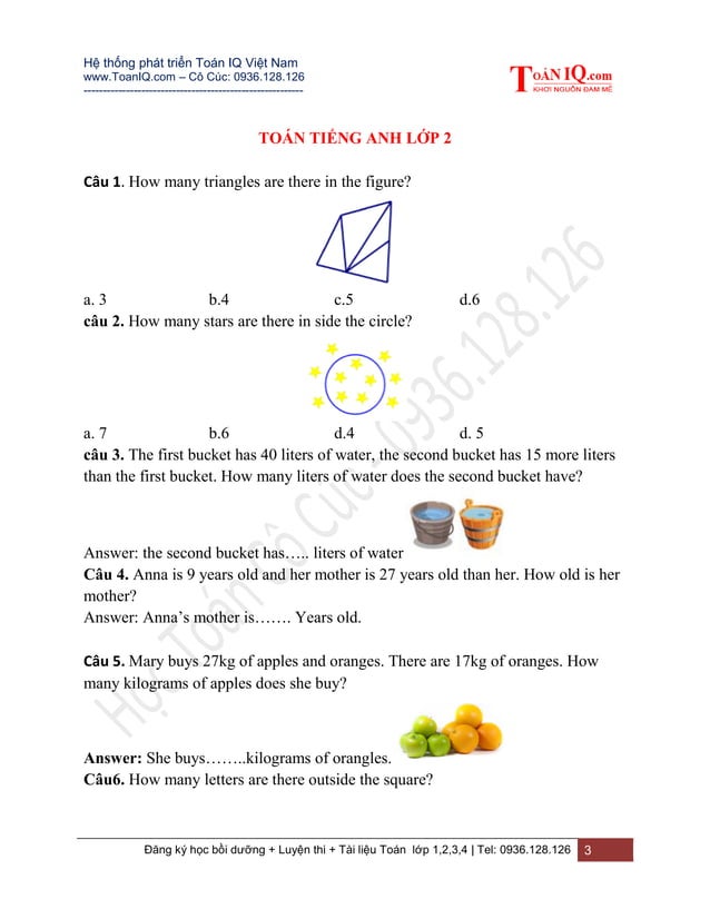 Toan tieng-anh-lop-1-2-3 | PDF | Education