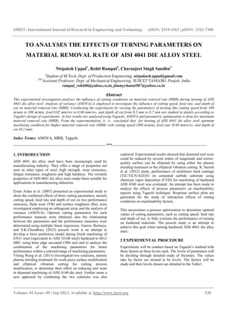 To analyses the effects of turning parameters on | PDF