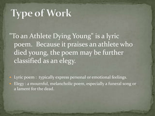 To an Athlete Dying Young by A.E. Housman | PPTX