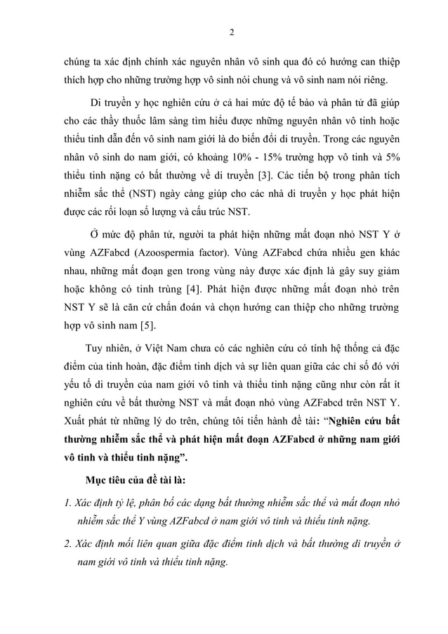 Đề tài: Nghiên cứu bất thường nhiễm sắc thể và phát hiện mất đoạn AZFabcd ở những nam giới vô ...