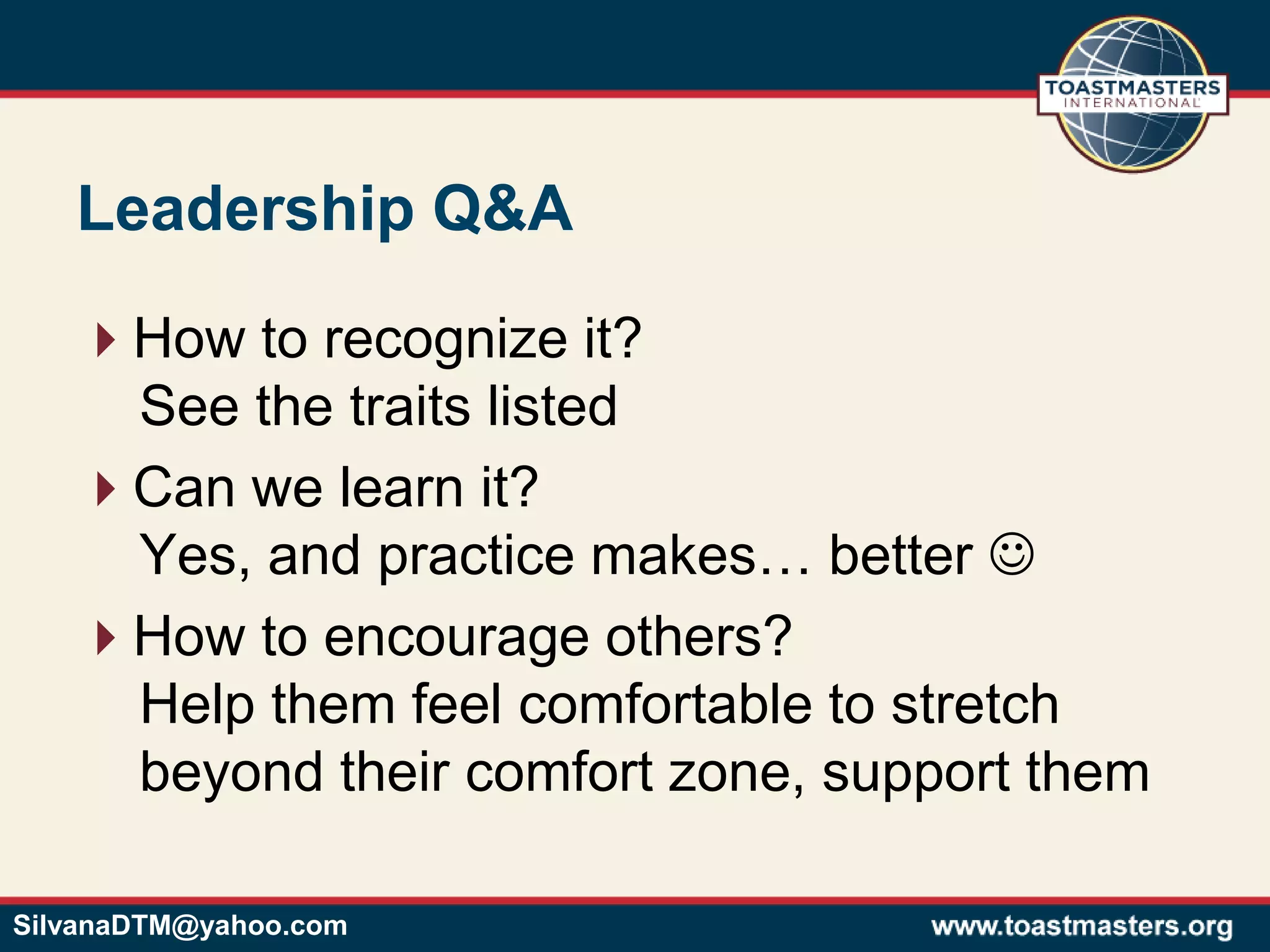Toastmasters and Leadership Building | PPTX | Executive Leadership ...