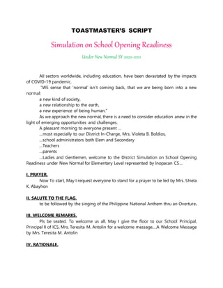 Toastmaster script on new normal simulation dry run | PDF