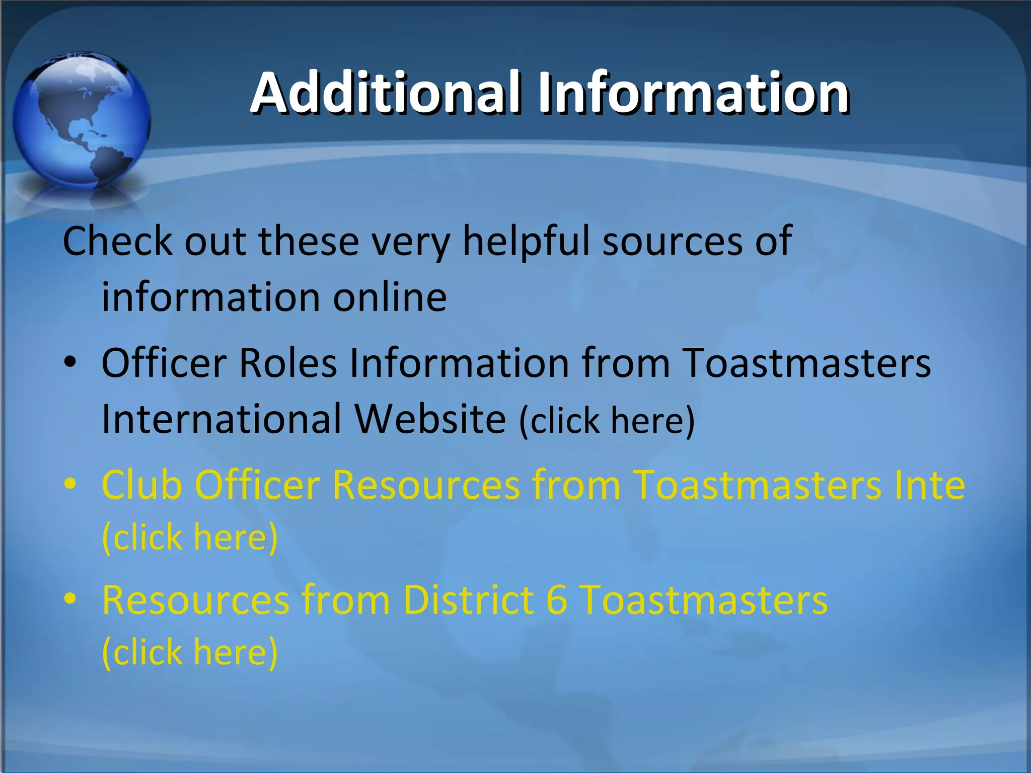 Toastmasters Officers Presentation | PPT