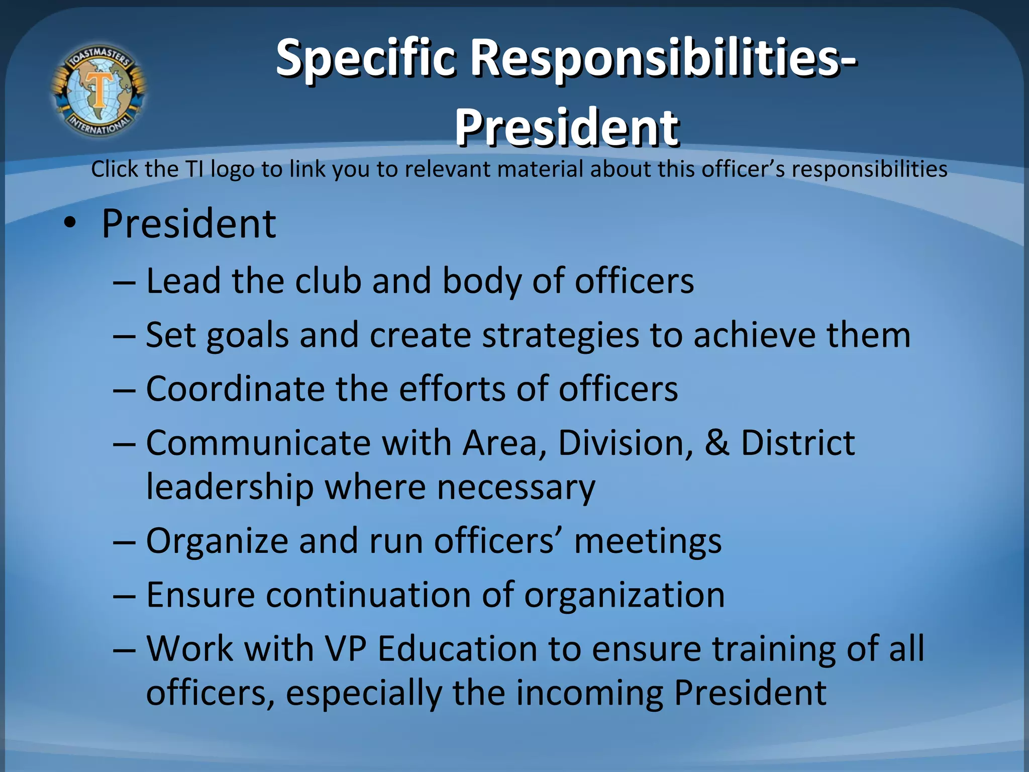 Toastmasters Officers Presentation | PPT