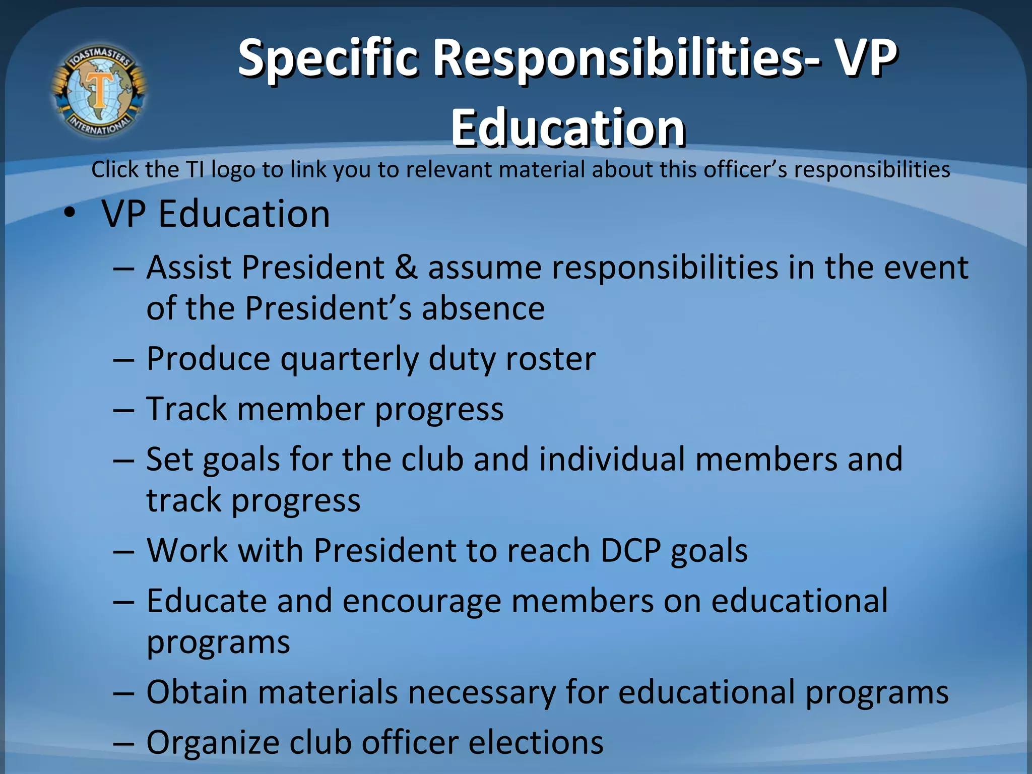 Toastmasters Officers Presentation | PPT