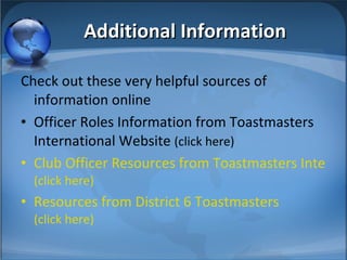 Toastmasters Officers Presentation | PPT