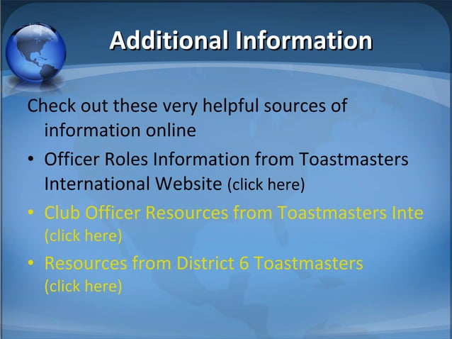 Toastmasters Officers Presentation | PPT