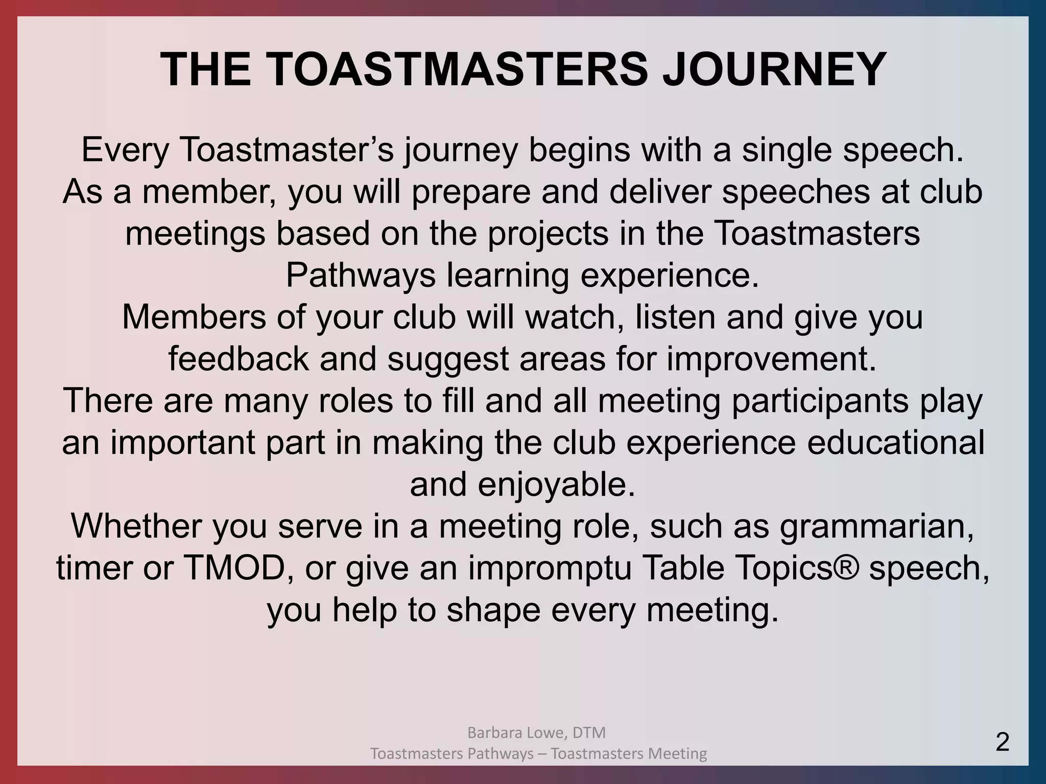 Toastmasters Pathways Club Meeting | PPTX