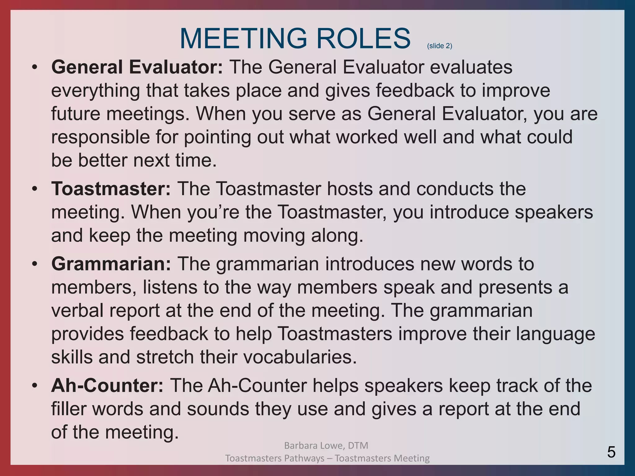 Toastmasters Pathways Club Meeting | PPTX