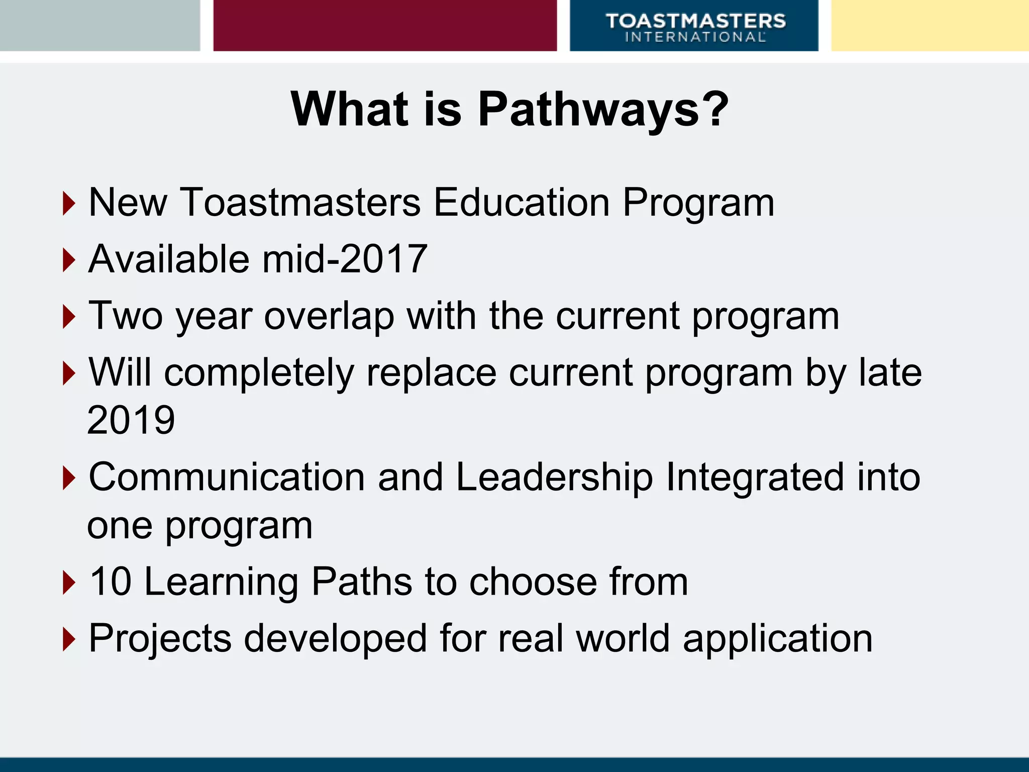 Toastmasters Pathways Learning Experience Update | PPTX