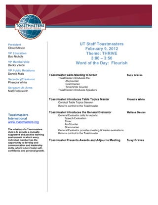 Toastmasters Agenda Sample