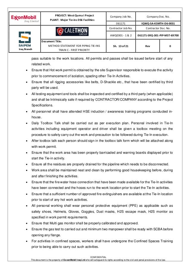 Toaz.info method-statement-for-tie-ins-pr d35edff4590d2bfb72016845a98313fb (1) | PDF