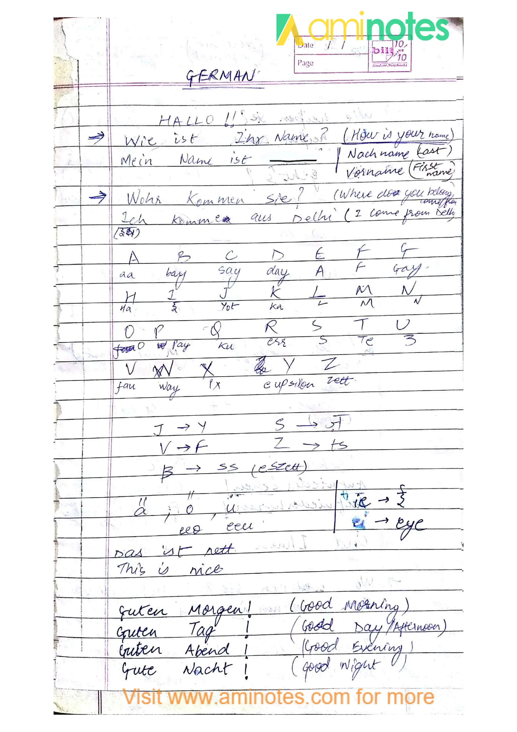 german hand written notes for B1 level exam | PDF