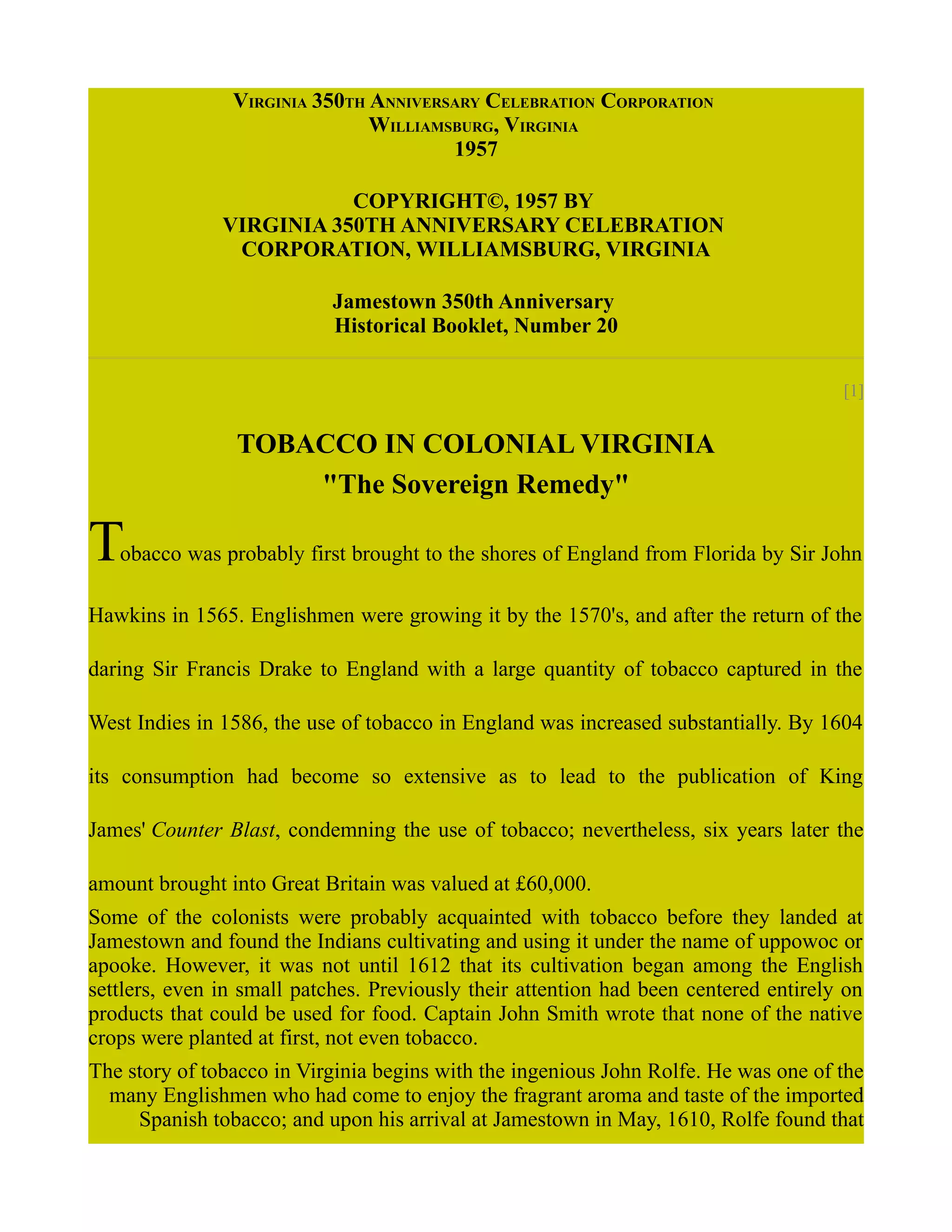 Tobacco In Colonial Virginia | PDF