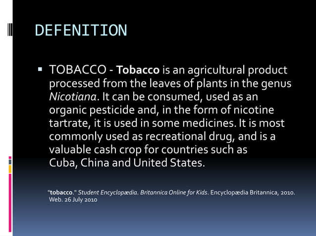 Tobacco presentation | PPTX | Illegal Drugs, Tobacco, eCigarettes ...
