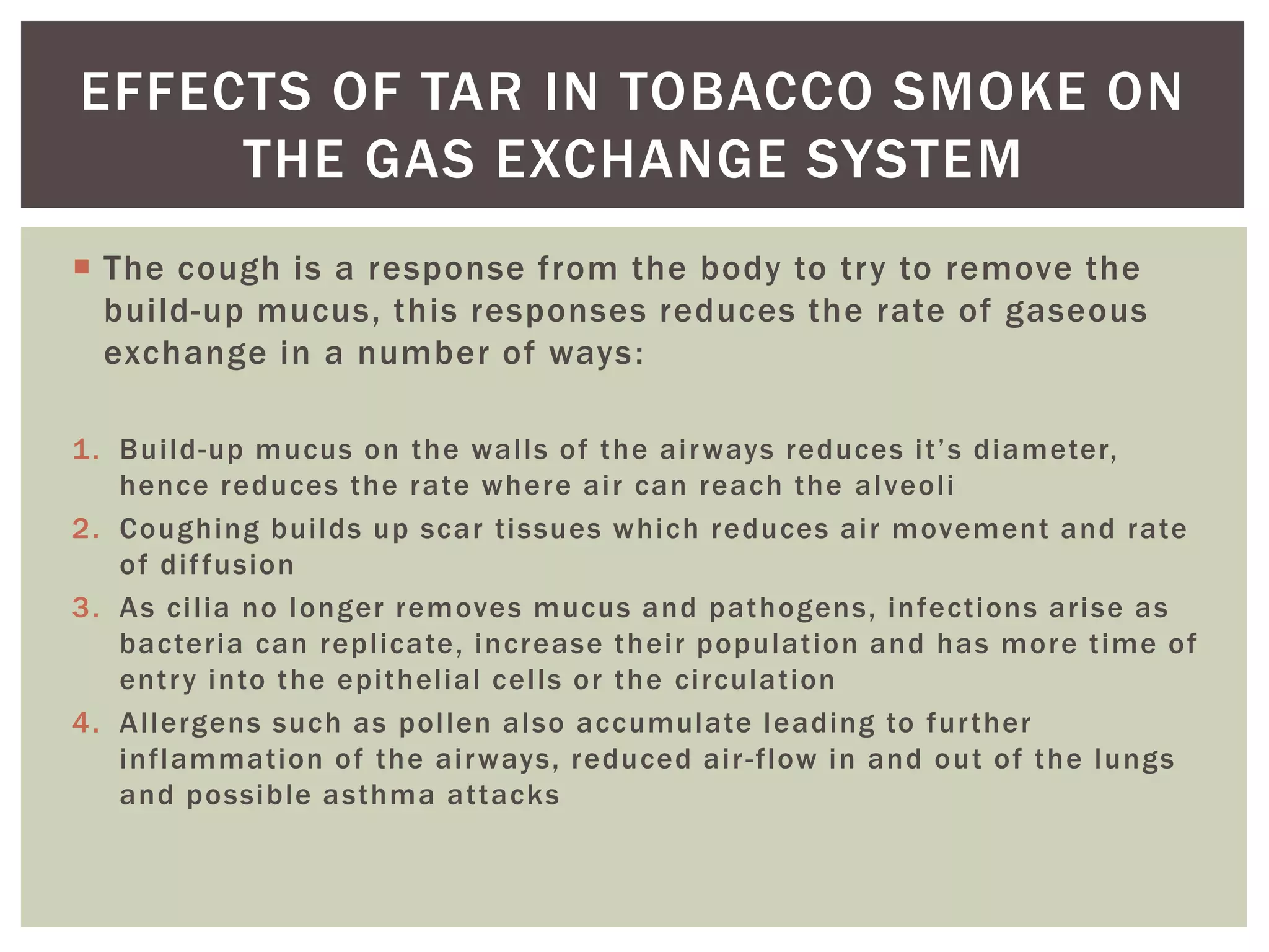 Tobacco smoke and it’s effects on gas exchange | PPTX