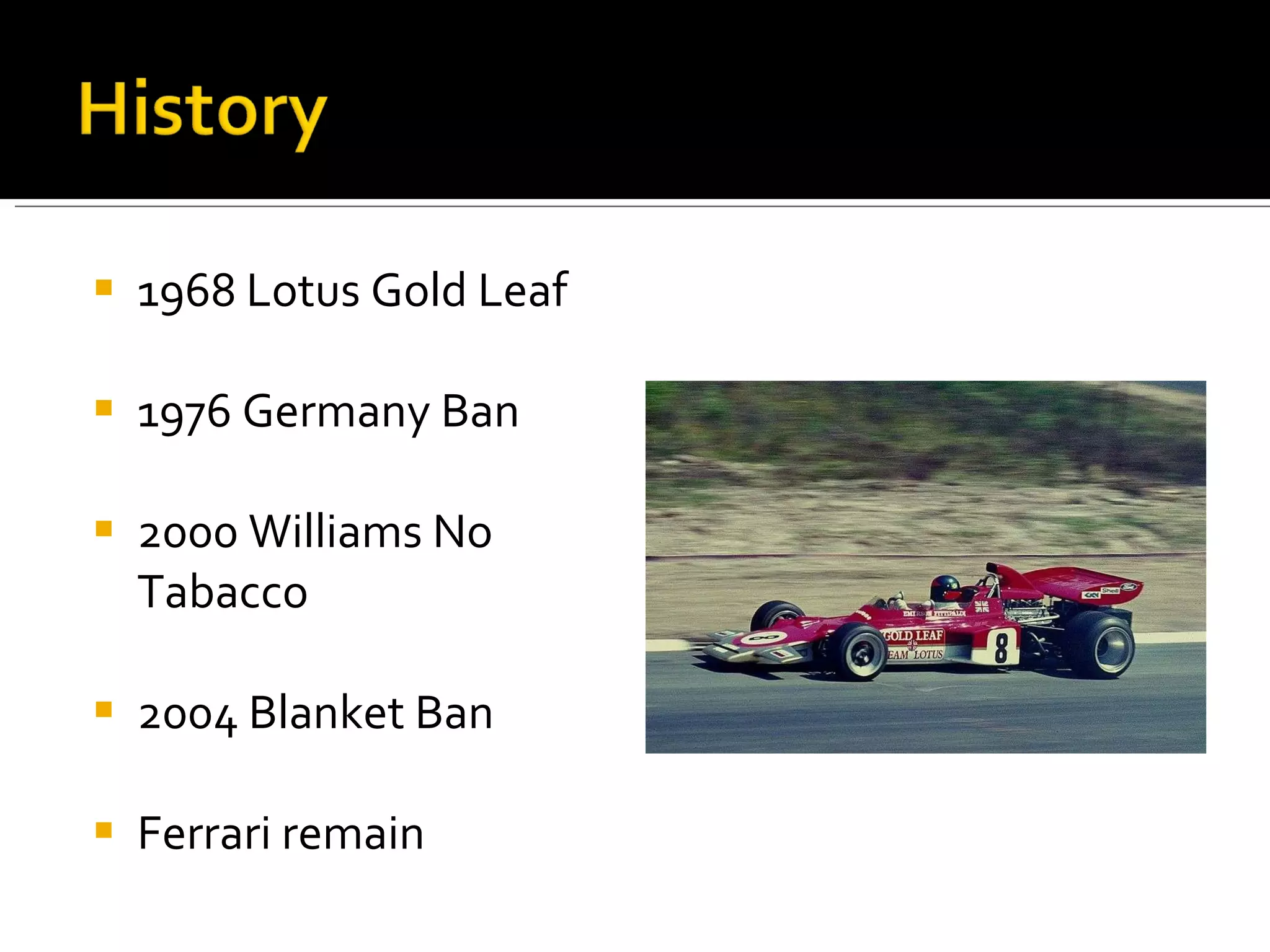 Tobacco Sponsorship In F1 | PPT