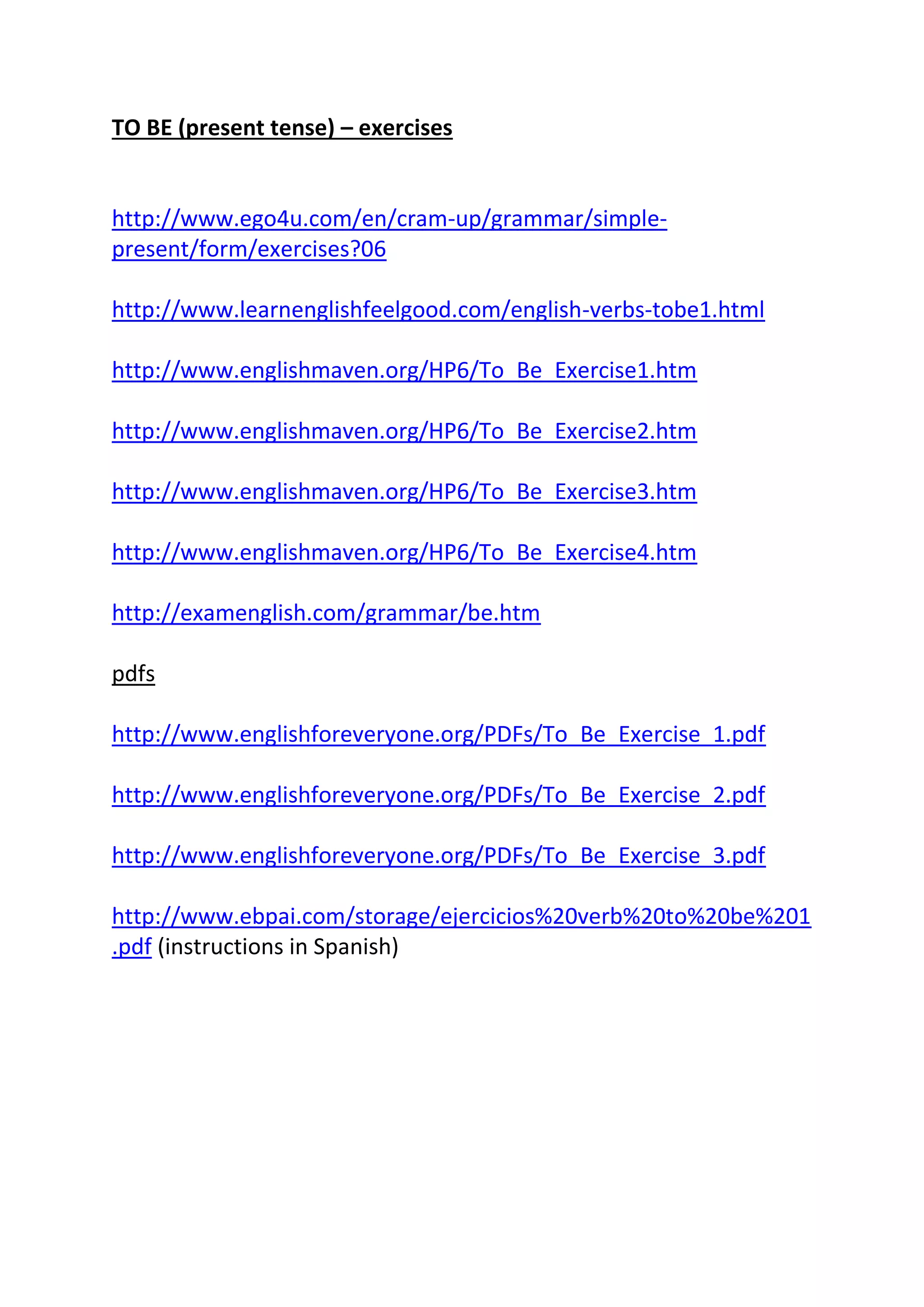 GRAMMAR A1/A2: VERB 'BE' PRACTICE | PDF