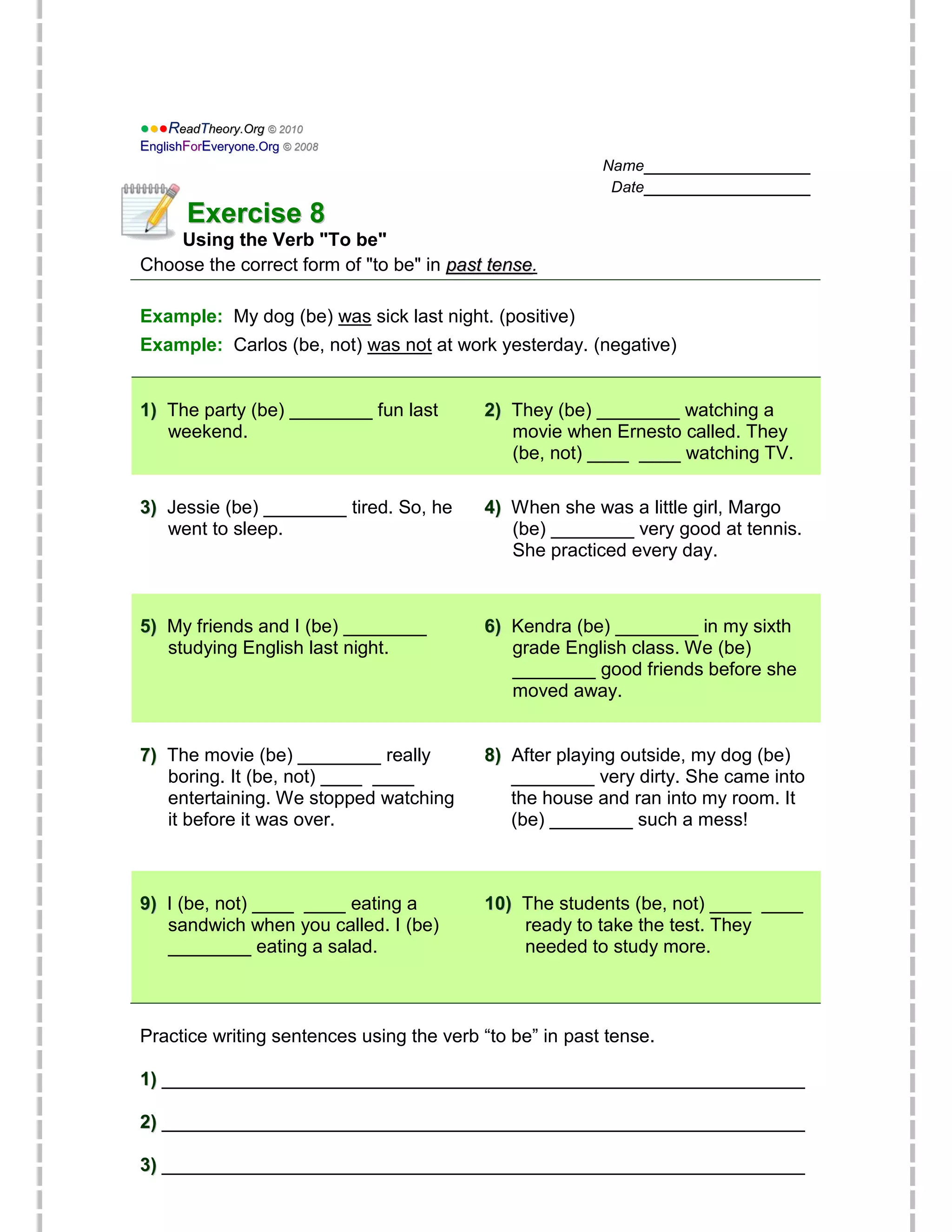 TO BE EXERCISES | PDF