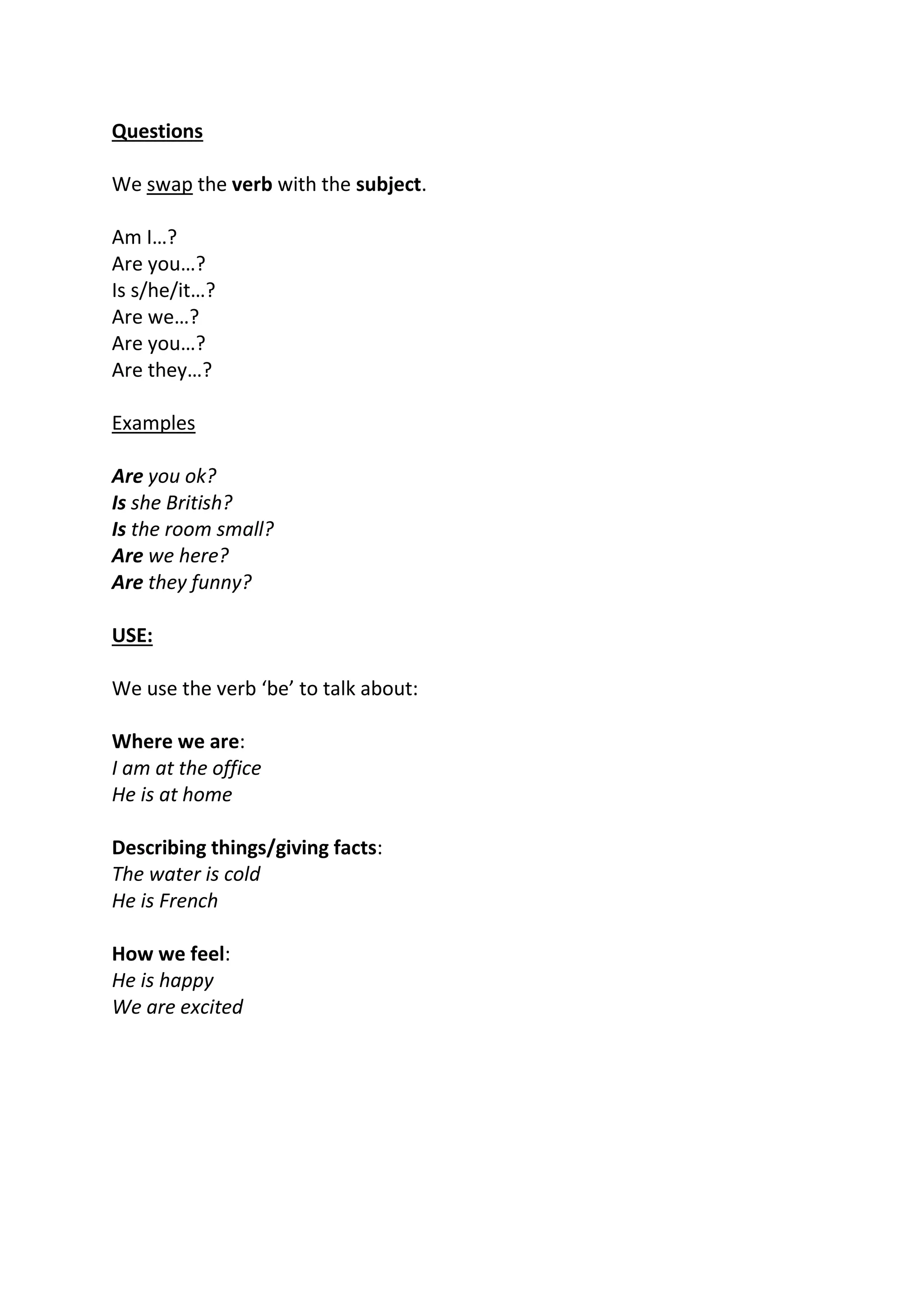 GRAMMAR A1/A2: VERB 'BE' FORM | DOCX