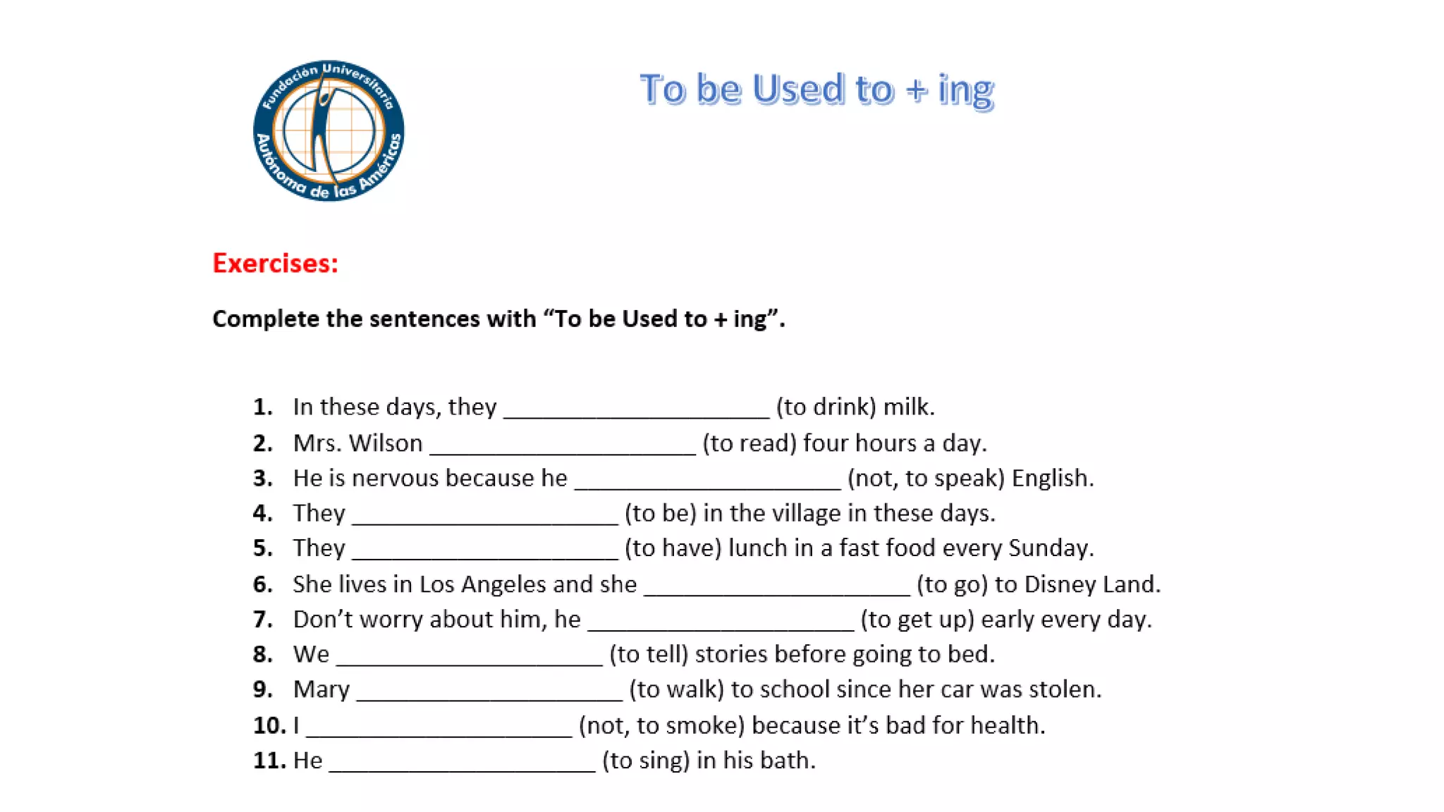 To be used to + ing classwork | PPT