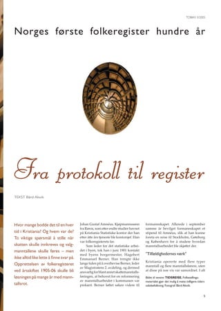 Folkeregisteret 100 år (TOBIAS 3/2005) Oslo byarkiv | PDF