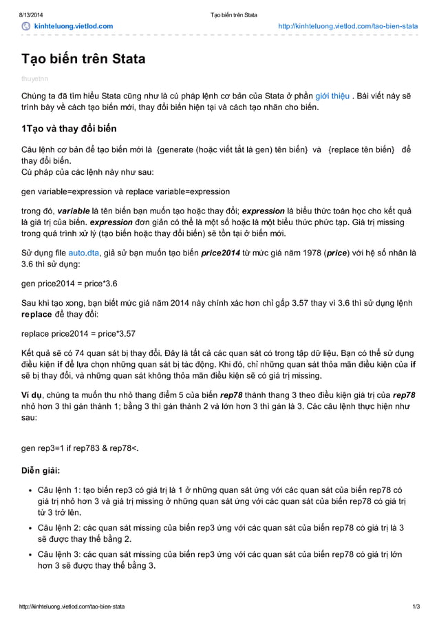 Tạo biến trên stata | PDF