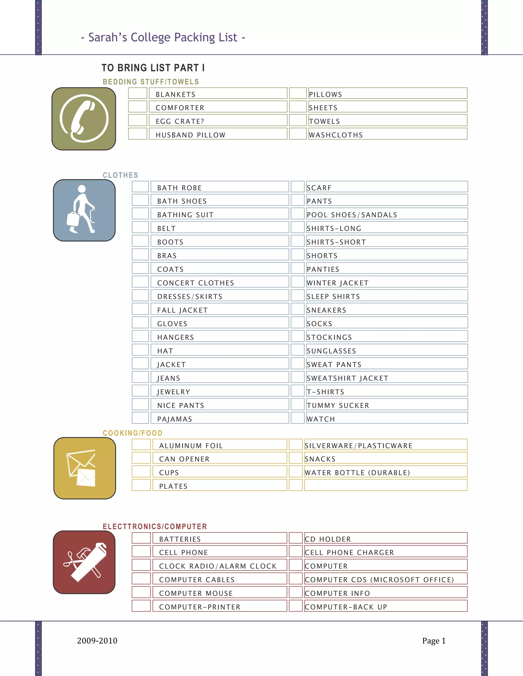 To Bring List | DOCX