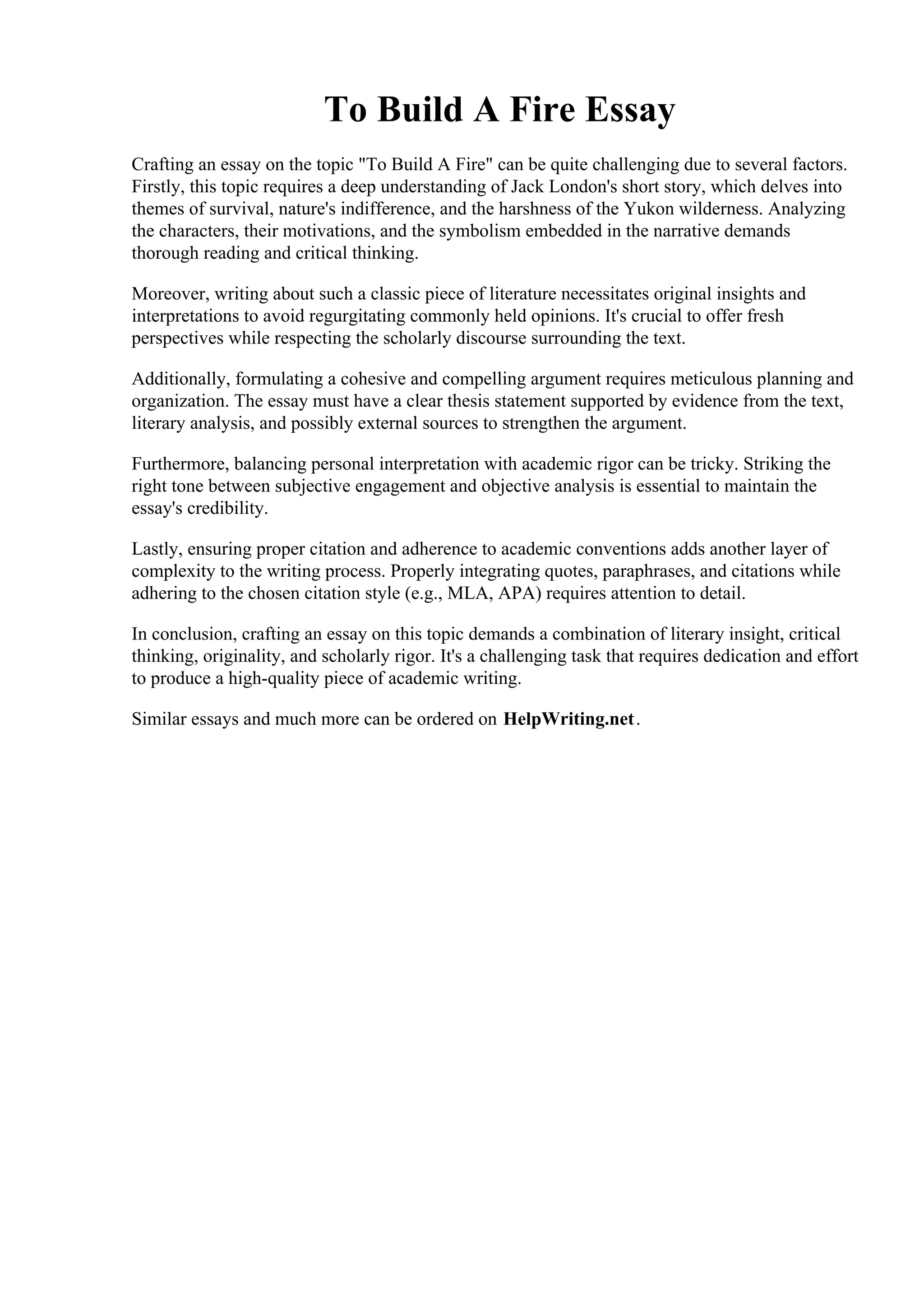 To Build A Fire Essay.pdf | Christianity | Religion & Spirituality