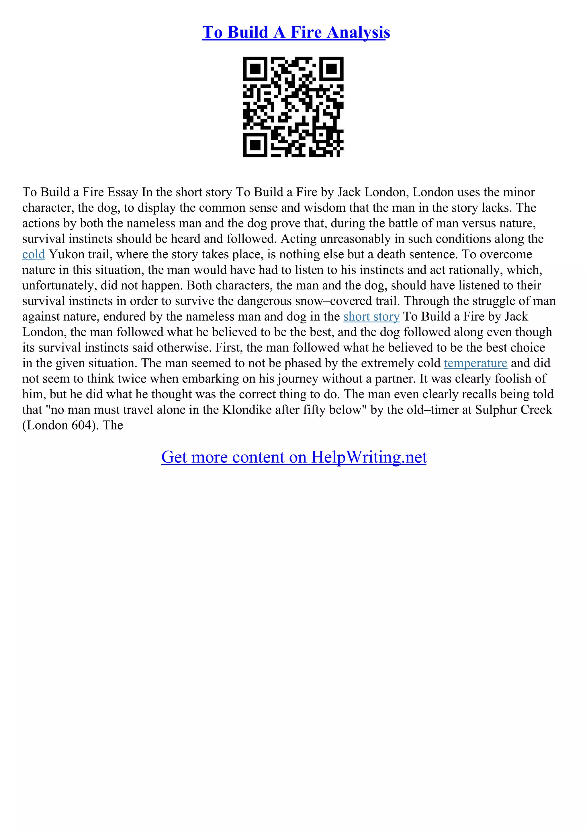 To Build A Fire Essay Questions | PDF