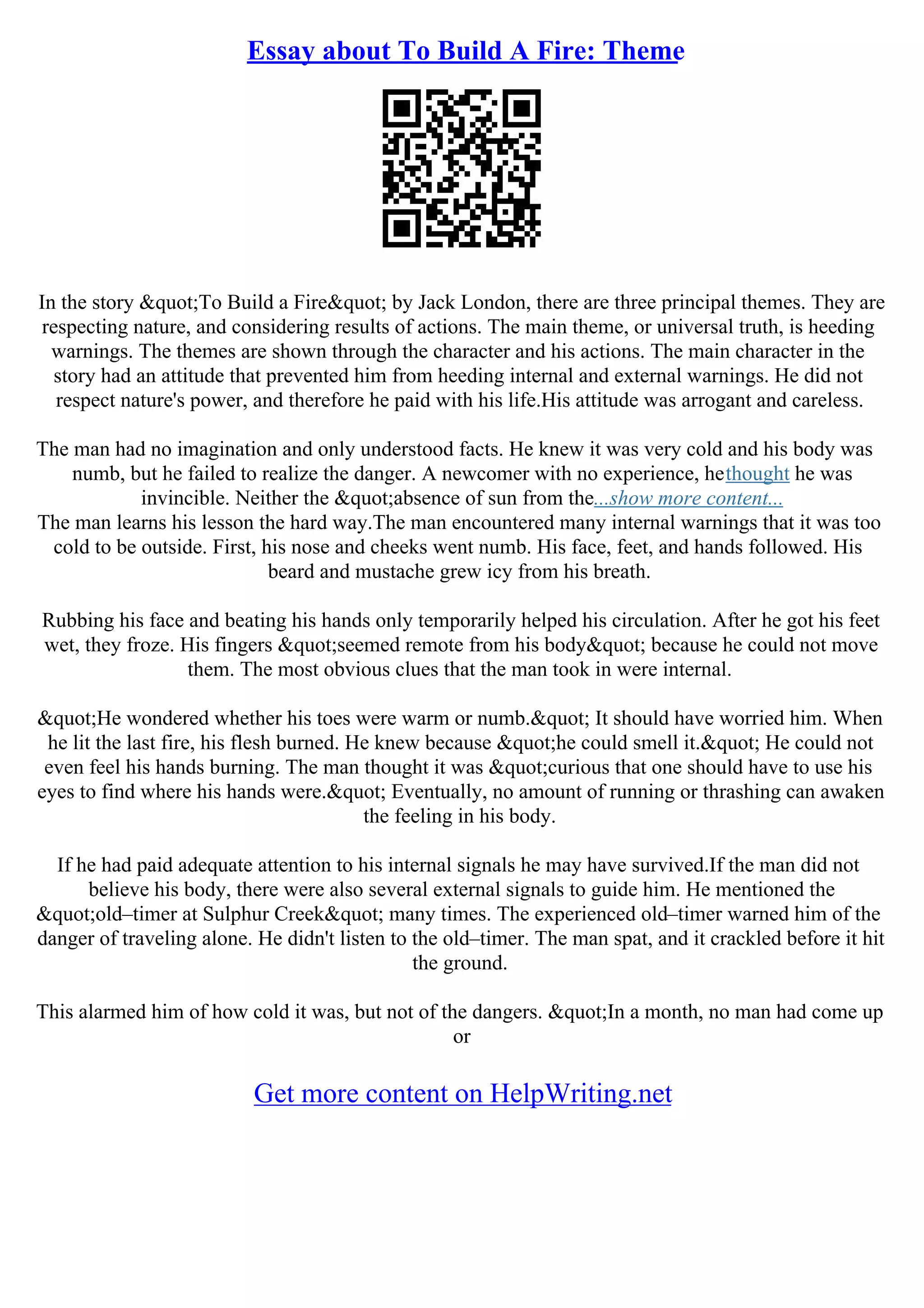 To Build A Fire Essay Questions | PDF