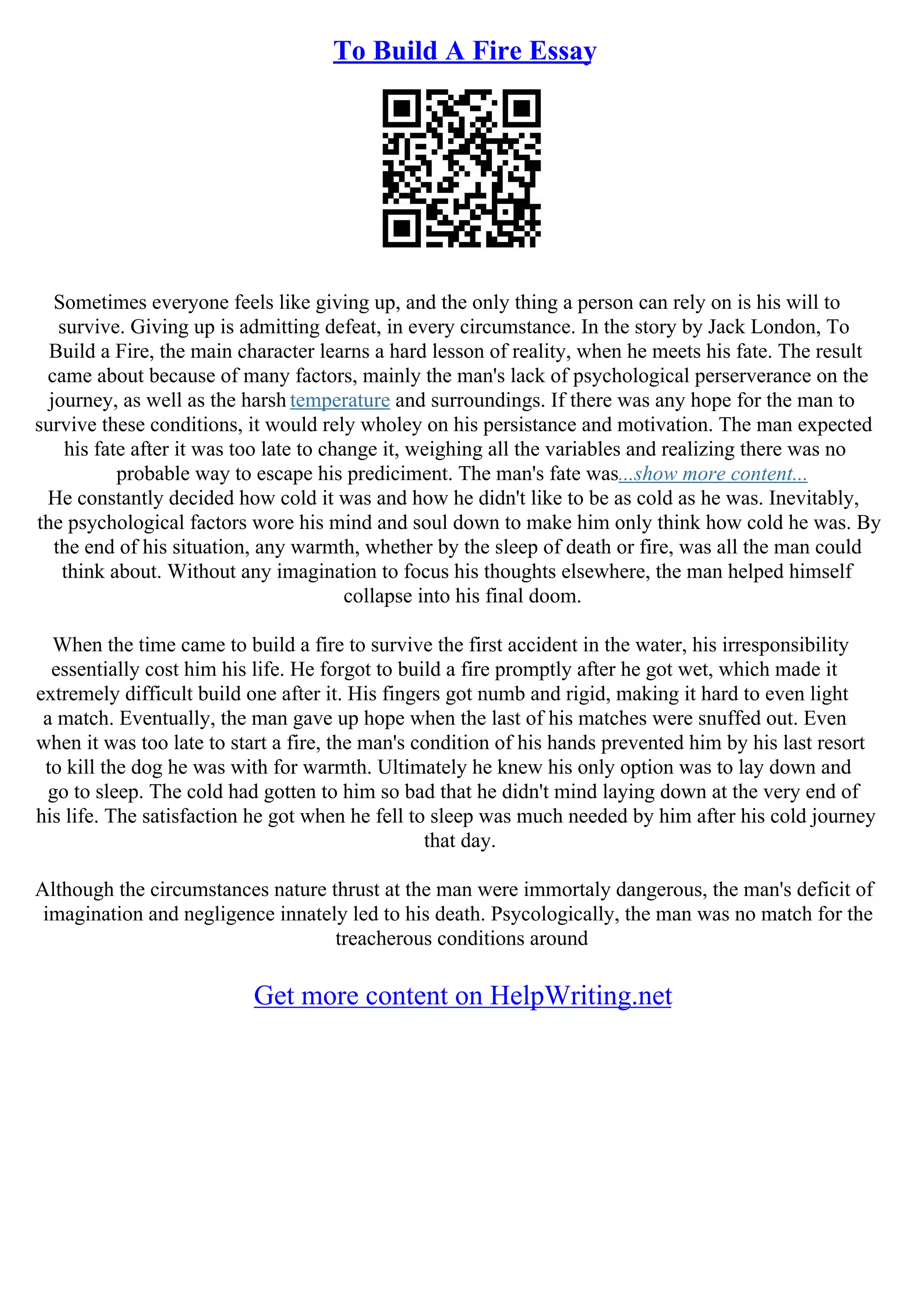 To Build A Fire Essay Questions | PDF